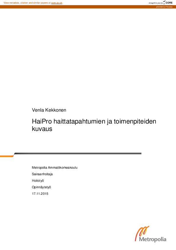 (PDF) HaiPro haittatapahtumien ja toimenpiteiden kuvaus