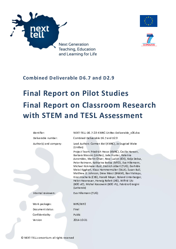(PDF) Final Report on Pilot Studies/Final Report on Classroom Research ...