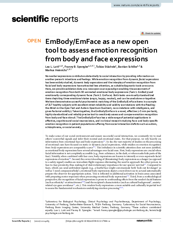 (PDF) EmBody/EmFace as a new open tool to assess emotion recognition from body and face expressions