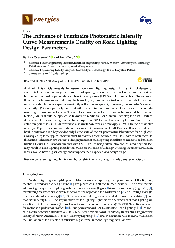 (PDF) The Influence of Luminaire Photometric Intensity Curve Measurements Quality on Road ...