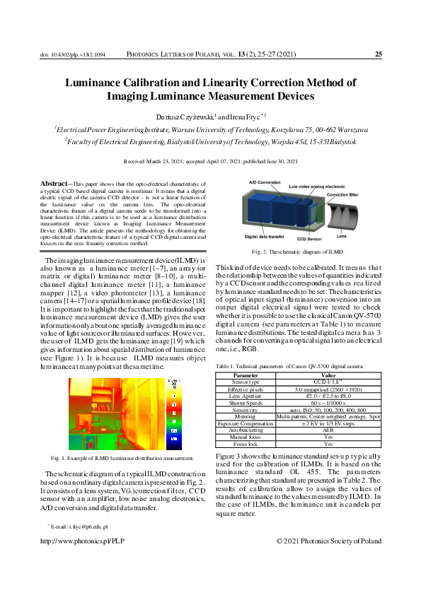 (PDF) Luminance Calibration and Linearity Correction Method of Imaging ...