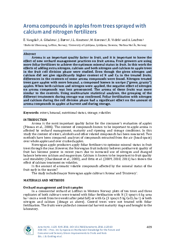 (PDF) Aroma compounds in apples from trees sprayed with calcium and ...