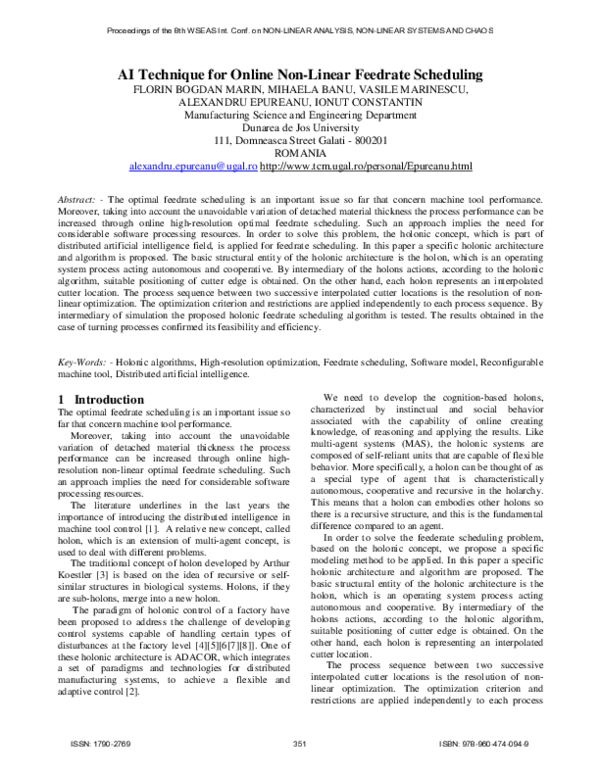 (PDF) AI Technique for Online Non-Linear Feedrate Scheduling