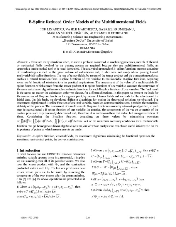 Pdf B Spline Reduced Order Models Of The Multidimensional Fields