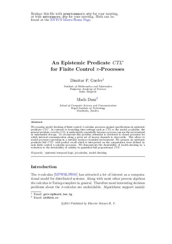 (PDF) An Epistemic Predicate CTL* for Finite Control π-Processes | Mads ...