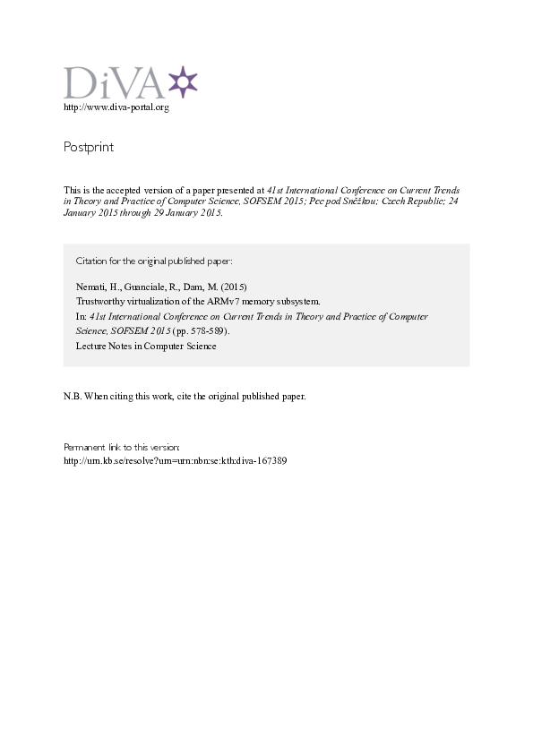 (PDF) Trustworthy Virtualization of the ARMv7 Memory Subsystem | Mads ...