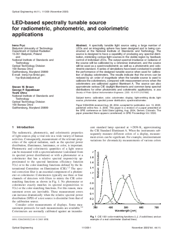 (PDF) LED-based spectrally tunable source for radiometric, photometric ...