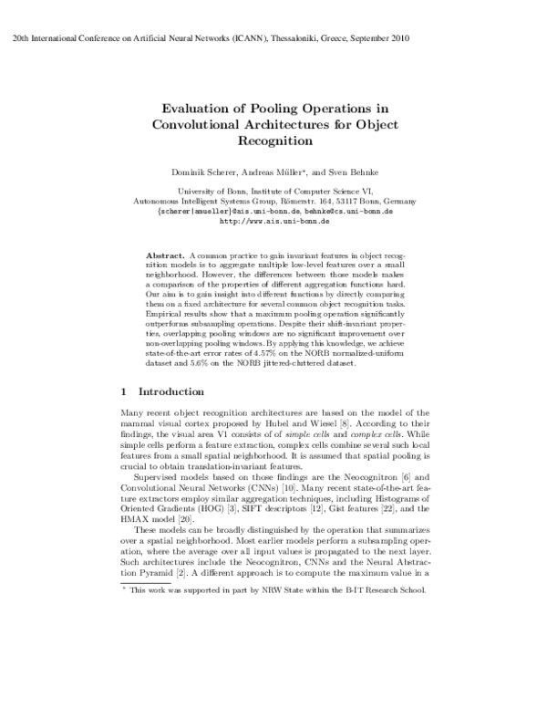 (PDF) Evaluation of pooling operations in convolutional architectures for object recognition