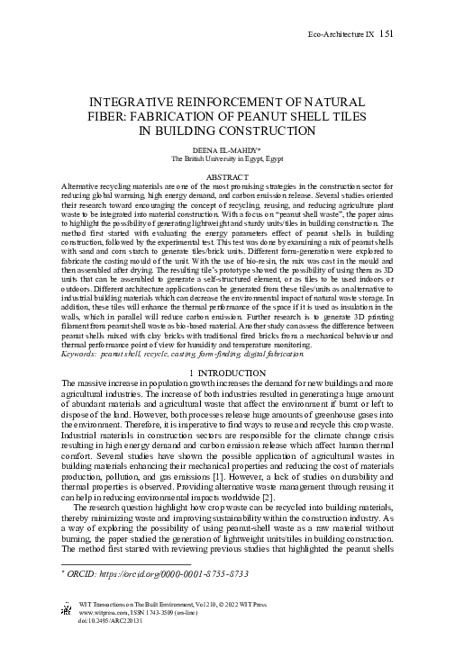(PDF) Integrative Reinforcement of Natural Fiber: Fabrication of Peanut ...