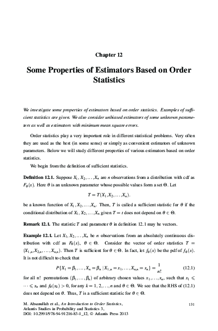 Pdf Some Properties Of Estimators Based On Order Statistics
