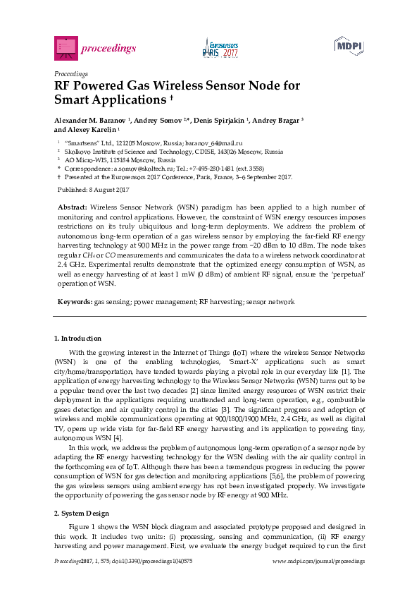 (PDF) RF Powered Gas Wireless Sensor Node for Smart Applications