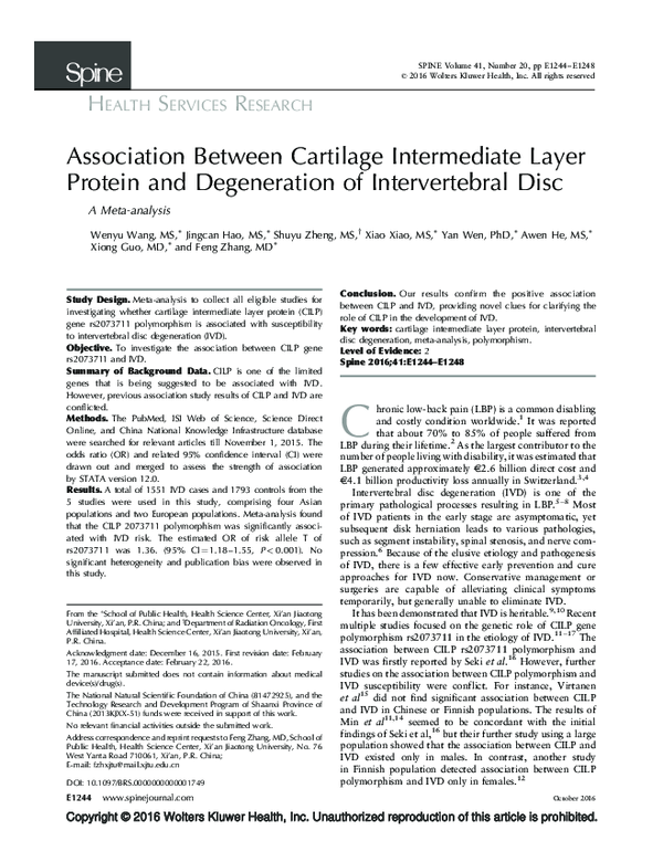 (PDF) Association Between Cartilage Intermediate Layer Protein and ...
