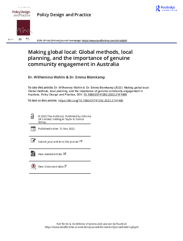 (PDF) Making global local: Global methods, local planning, and the ...