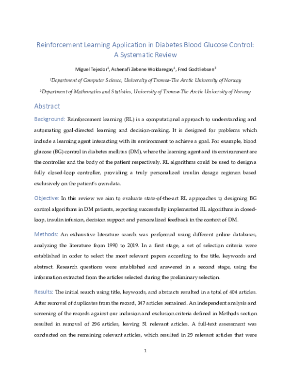 (PDF) Reinforcement learning application in diabetes blood glucose ...