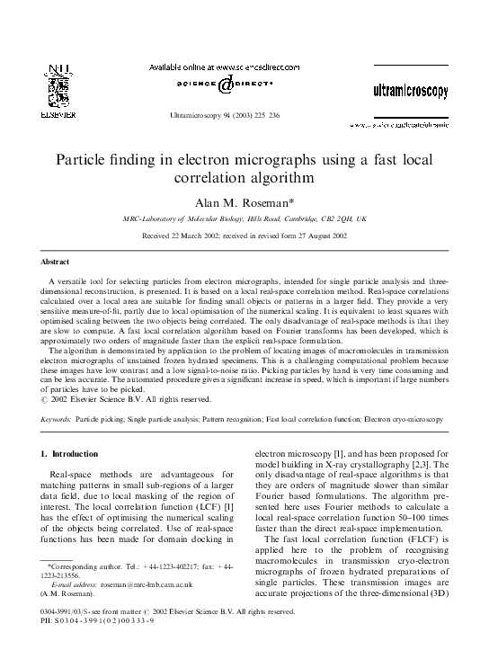 (PDF) Particle finding in electron micrographs using a fast local correlation algorithm