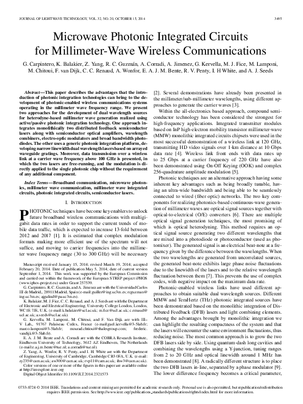 (PDF) Microwave Photonic Integrated Circuits for Millimeter-Wave ...