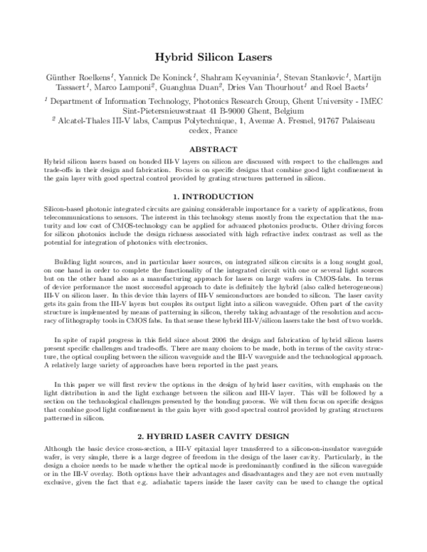 (PDF) Hybrid silicon lasers