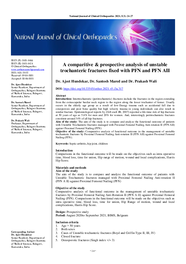 (PDF) A comparitive prospective analysis of unstable trochanteric fractures fixed with PFN and ...