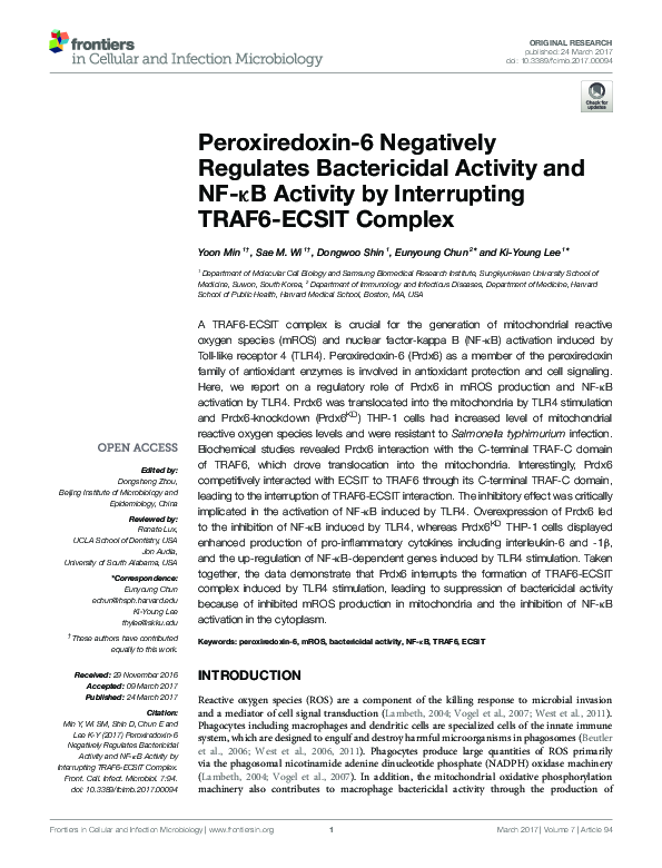 (PDF) Peroxiredoxin-6 Negatively Regulates Bactericidal Activity and NF ...