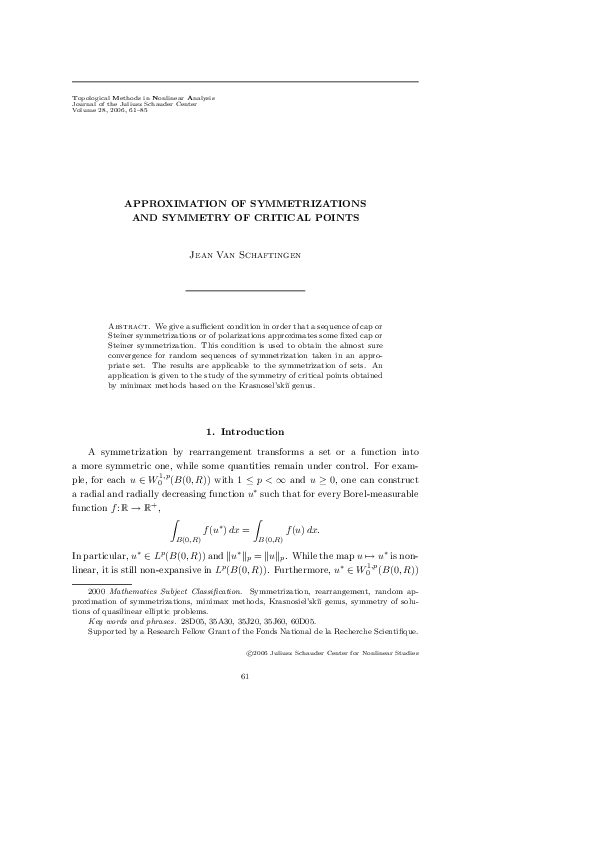 Pdf Approximation Of Symmetrizations And Symmetry Of Critical Points Jean Van Schaftingen