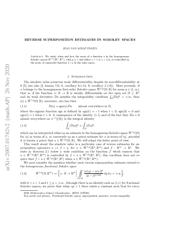 Pdf Reverse Superposition Estimates In Sobolev Spaces Jean Van Schaftingen