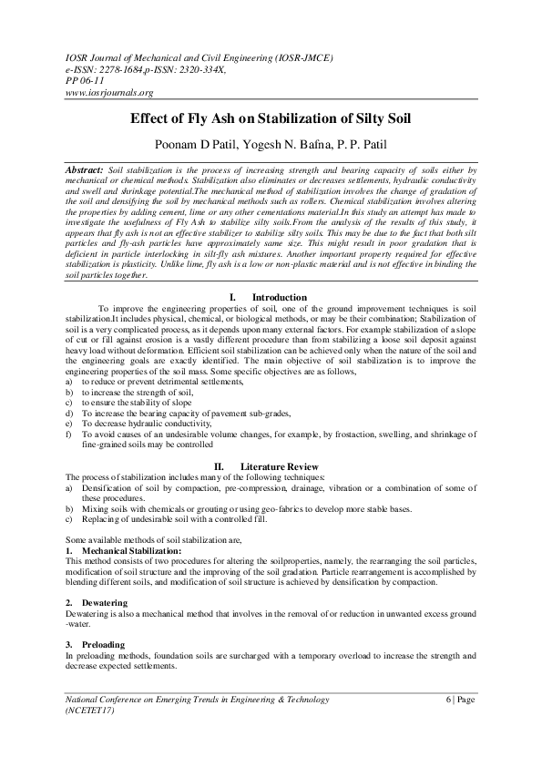 (PDF) Effect of Fly Ash on Stabilization of Silty Soil