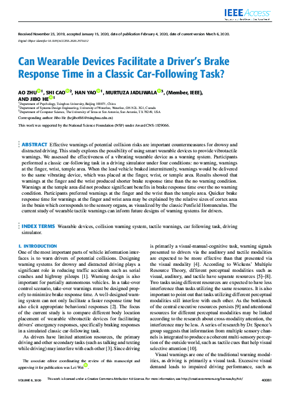 (PDF) Can Wearable Devices Facilitate a Driver’s Brake Response Time in ...