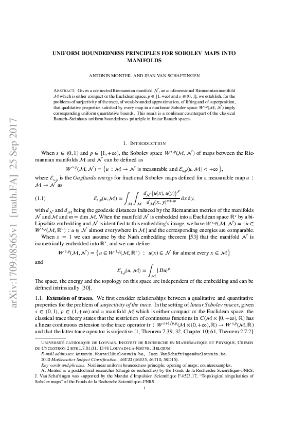 (PDF) Uniform boundedness principles for Sobolev maps into manifolds