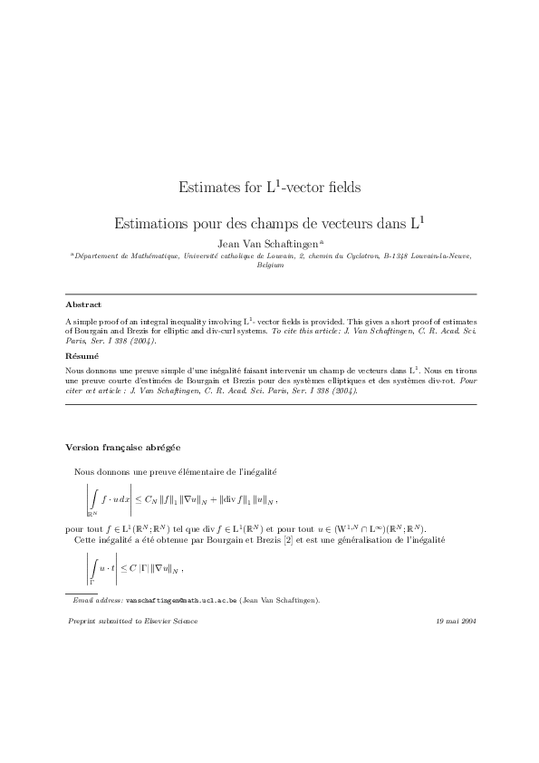 (PDF) Estimates for L1-vector fields Estimations pour des champs de ...