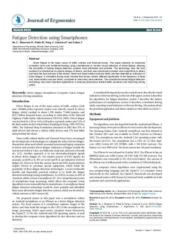 (PDF) Fatigue Detection using Smartphones