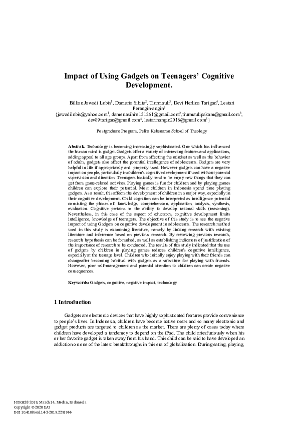 (PDF) Impact of Using Gadgets on Teenagers’ Cognitive Development