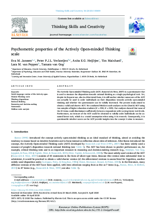 (PDF) Psychometric properties of the Actively Open-minded Thinking scale