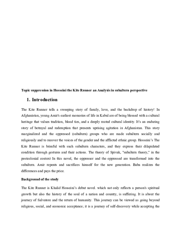 (DOC) Suppression in Hosseini the Kite Runner an Analysis in subaltern ...