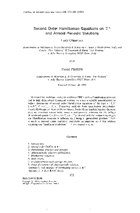 Pdf Second Order Hamiltonian Equations On ∞ And Almost Periodic Solutions