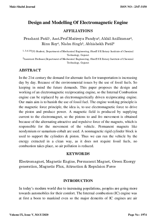 (PDF) Design and Modelling Of Electromagnetic Engine