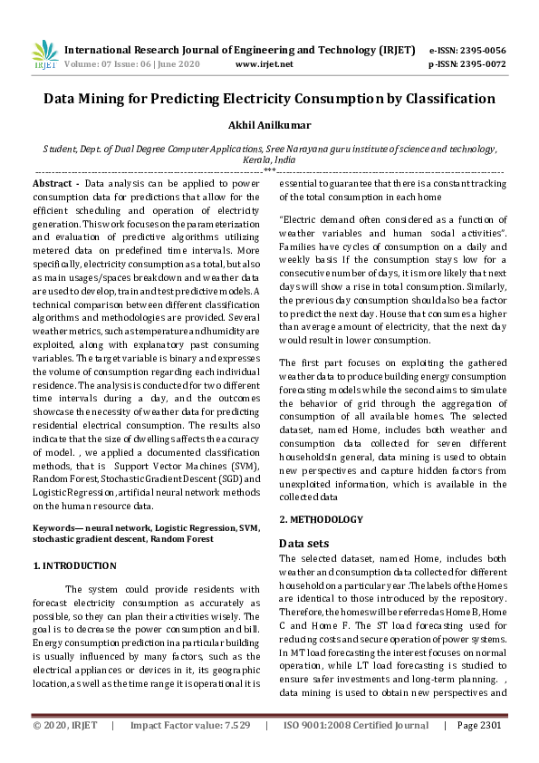 (PDF) Data Mining for Predicting Electricity Consumption by Classification