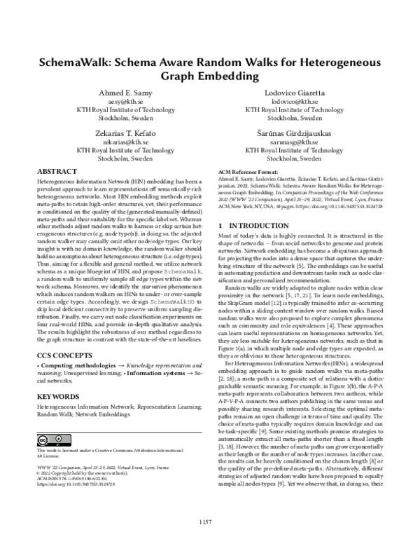(PDF) SchemaWalk: Schema Aware Random Walks for Heterogeneous Graph Embedding
