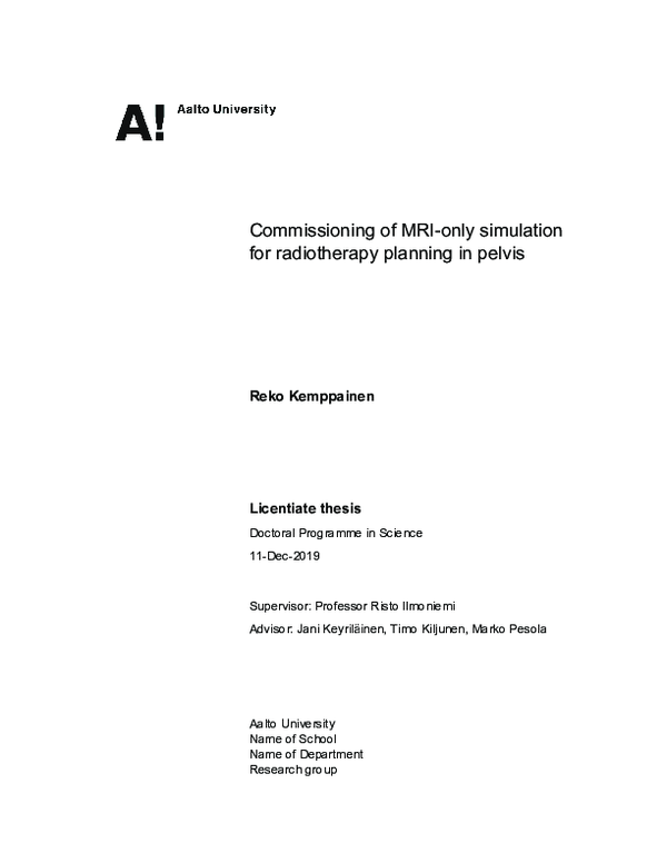 (PDF) Commissioning of MRI-only simulation for radiotherapy planning in ...