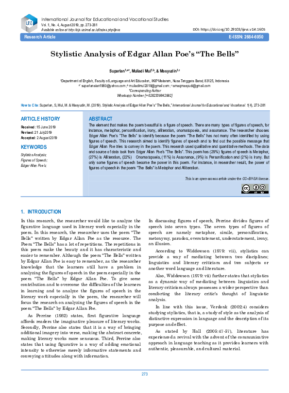 (PDF) Stylistic Analysis of Edgar Allan Poe’s “The Bells”