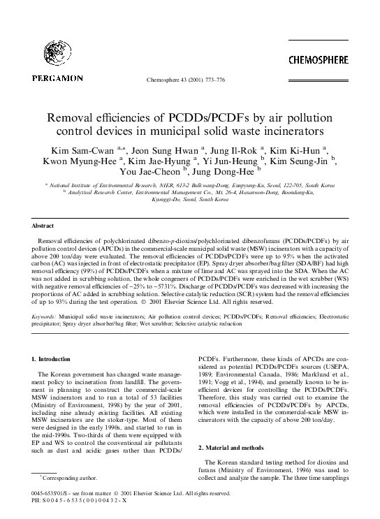 (PDF) Removal efficiencies of PCDDs/PCDFs by air pollution control devices in municipal solid ...