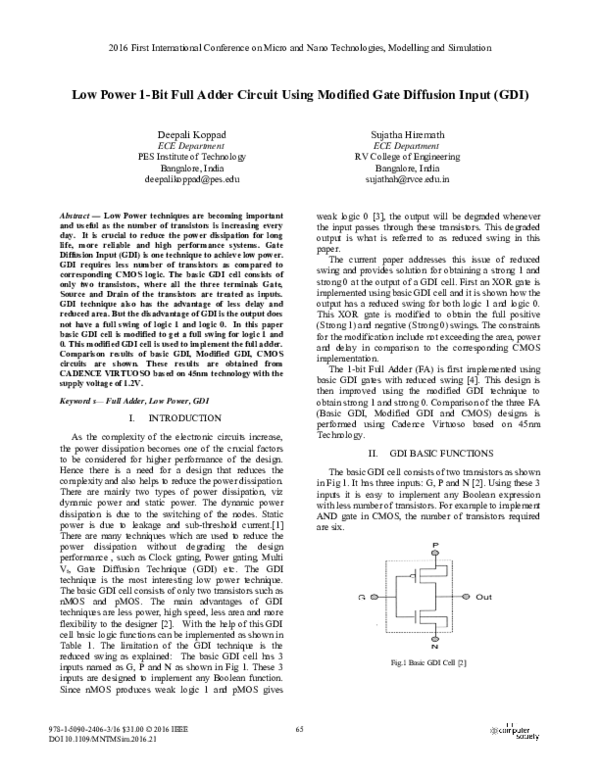 Pdf Modified Gdi Full Adder For Low Power Design