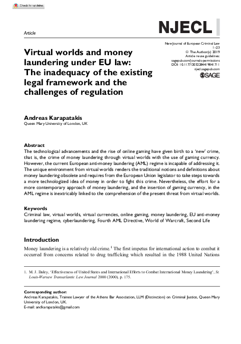 (PDF) Virtual worlds and money laundering under EU law: The inadequacy ...