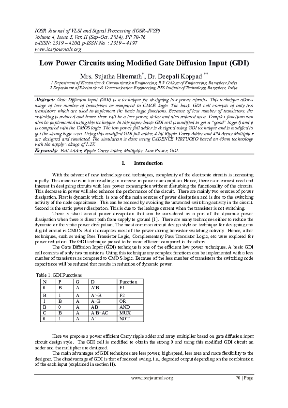 (PDF) Low Power Circuits using Modified Gate Diffusion Input (GDI)