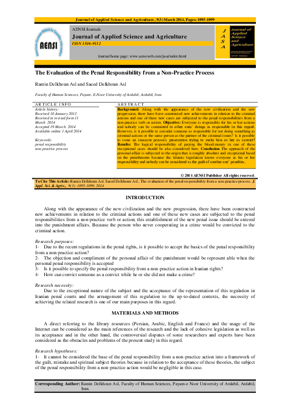 (PDF) The Evaluation of the Penal Responsibility from a Non-Practice ...