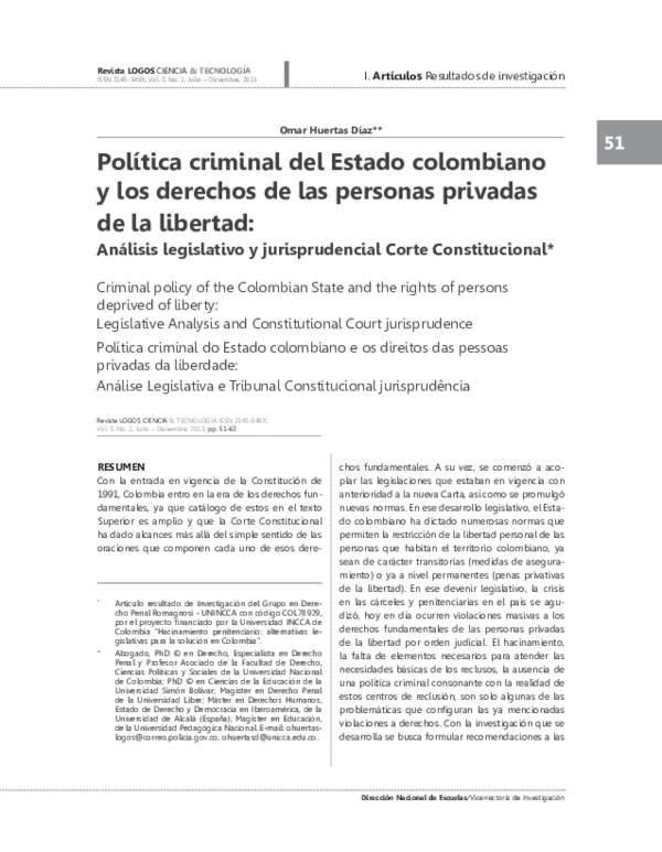 (PDF) Política criminal del Estado colombiano y los derechos de las personas privadas de la ...