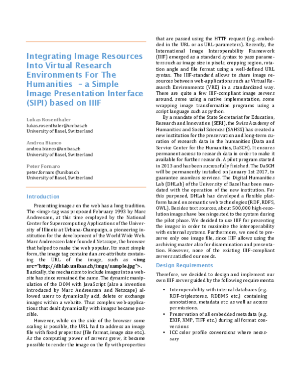 (PDF) Integrating Image Resources Into Virtual Research Environments For The Humanities - a ...