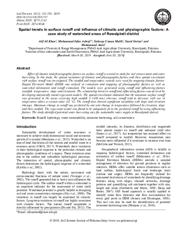 Pdf Spatial Trends In Surface Runoff And Influence Of Climatic And Physiographic Factors A