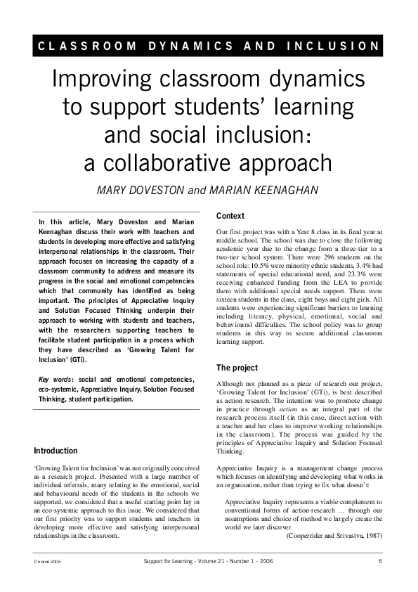 (PDF) Improving classroom dynamics to support students' learning and ...