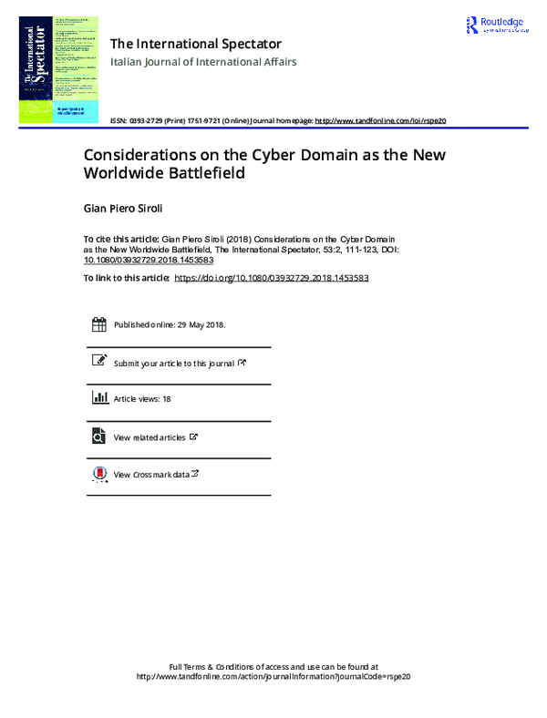(PDF) Considerations on the Cyber Domain as the New Worldwide Battlefield