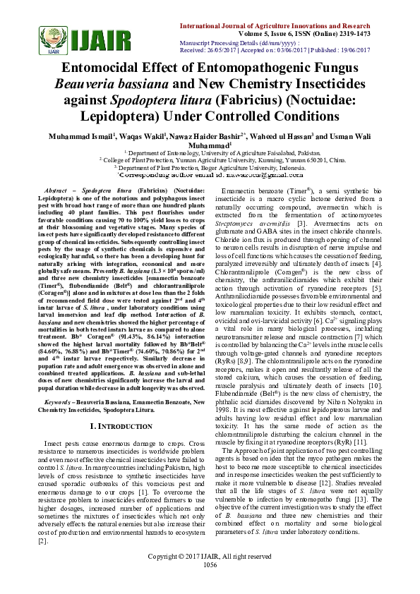 (PDF) Entomocidal Effect of Entomopathogenic Fungus Beauveria bassiana and New Chemistry ...
